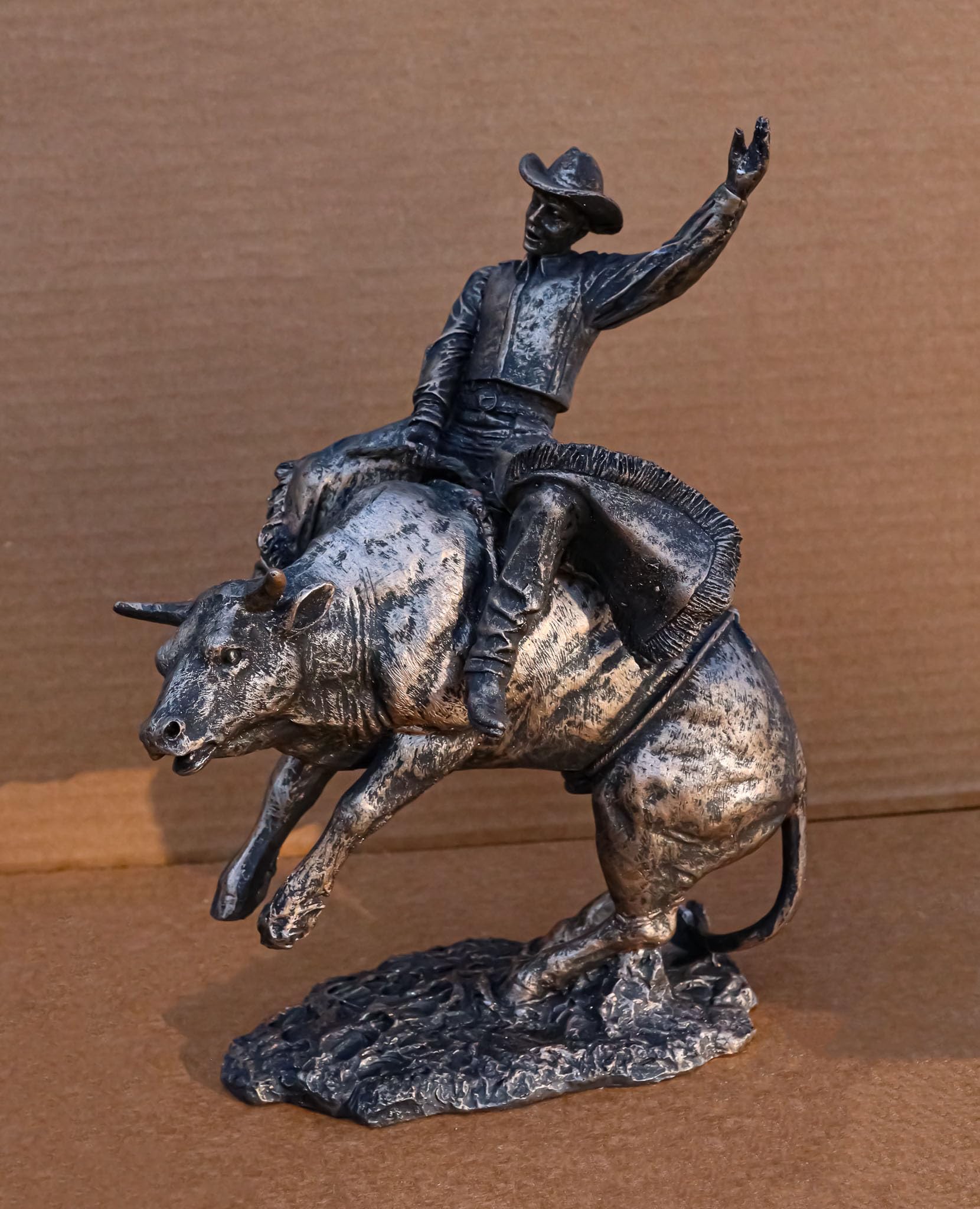 Ebros Rustic Western Rodeo Bull Rider Cowboy On Rearing Angry Bull Statue 10" Tall Faux Bronze Resin Old World Wild West Cattle Bull Riding Cowboys Themed Accent Figurine