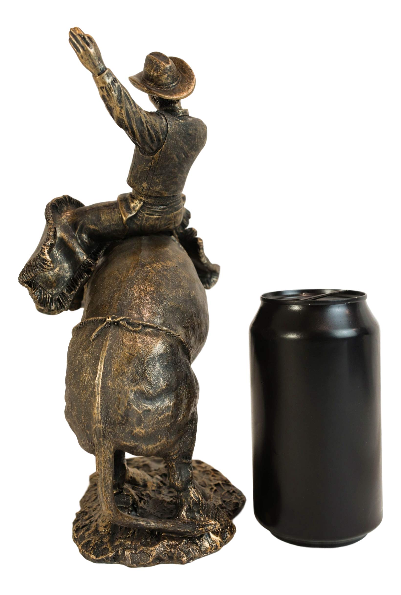 Ebros Rustic Western Rodeo Bull Rider Cowboy On Rearing Angry Bull Statue 10" Tall Faux Bronze Resin Old World Wild West Cattle Bull Riding Cowboys Themed Accent Figurine