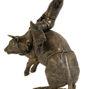 Ebros Rustic Western Rodeo Bull Rider Cowboy On Rearing Angry Bull Statue 10" Tall Faux Bronze Resin Old World Wild West Cattle Bull Riding Cowboys Themed Accent Figurine