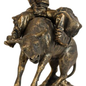 Ebros Rustic Western Rodeo Bull Rider Cowboy On Rearing Angry Bull Statue 10" Tall Faux Bronze Resin Old World Wild West Cattle Bull Riding Cowboys Themed Accent Figurine