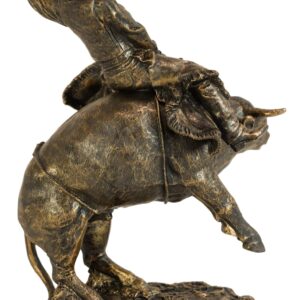 Ebros Rustic Western Rodeo Bull Rider Cowboy On Rearing Angry Bull Statue 10" Tall Faux Bronze Resin Old World Wild West Cattle Bull Riding Cowboys Themed Accent Figurine