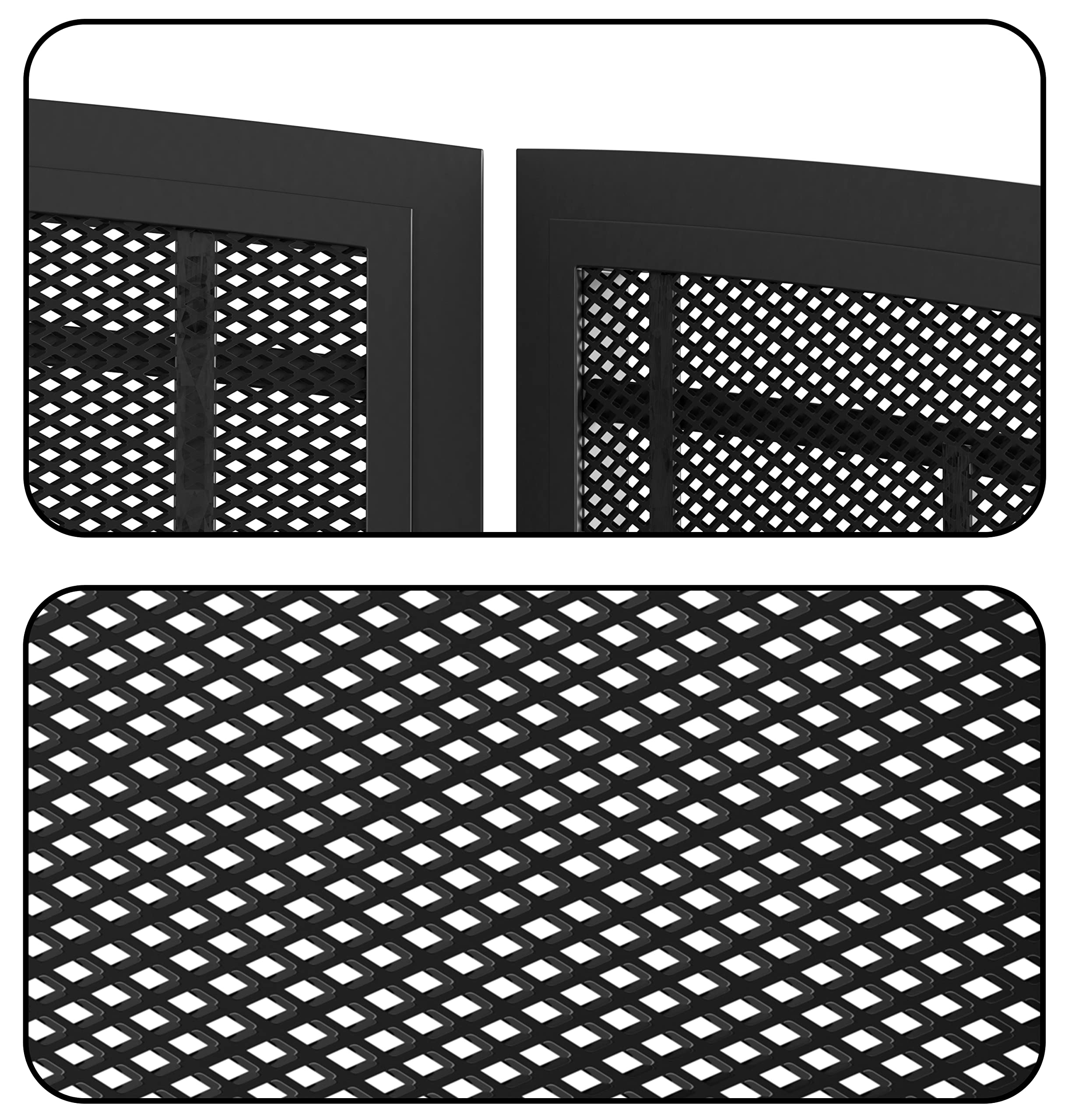 FireBeauty Fireplace Screen 3 Panel Wrought Iron Black Metal 48"(L) x30(H) Spark Guard Cover (Modern)