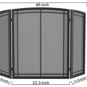 FireBeauty Fireplace Screen 3 Panel Wrought Iron Black Metal 48"(L) x30(H) Spark Guard Cover (Modern)