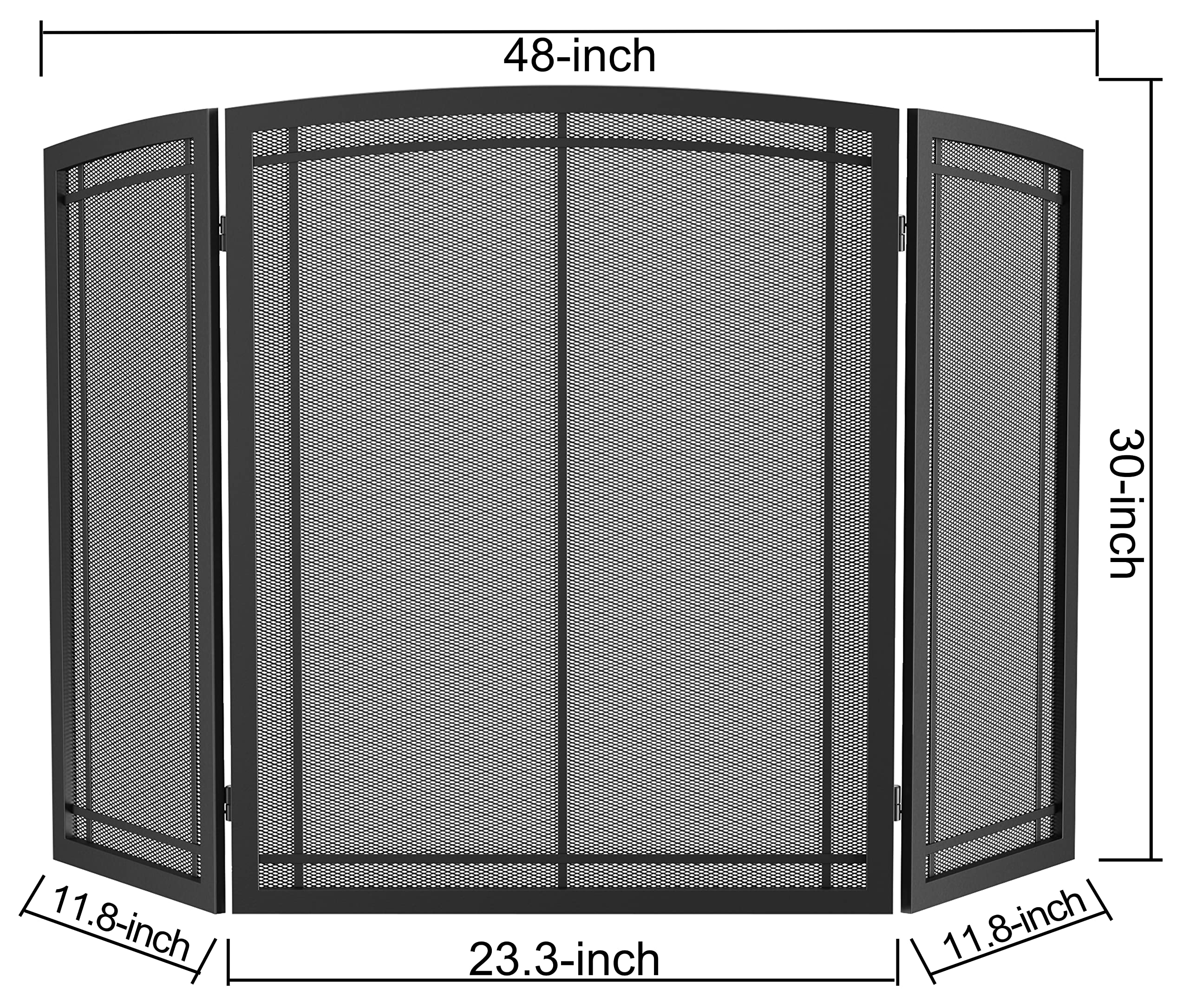 FireBeauty Fireplace Screen 3 Panel Wrought Iron Black Metal 48"(L) x30(H) Spark Guard Cover (Modern)