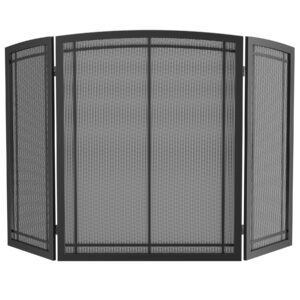 FireBeauty Fireplace Screen 3 Panel Wrought Iron Black Metal 48"(L) x30(H) Spark Guard Cover (Modern)