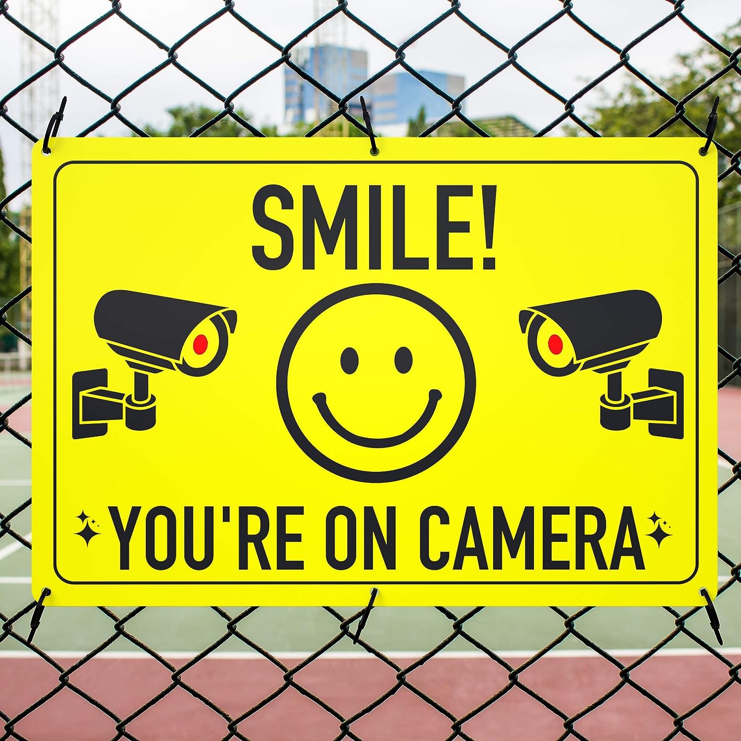 ASSURED SIGNS Smile You're On Camera Sign - 11.75 X 8 Inch - 2 Pack - Ideal Aluminum Video Surveillance Security Signs to Prevent Trespassing on Private Property - Perfect for House, Business, Yard or Private Driveway