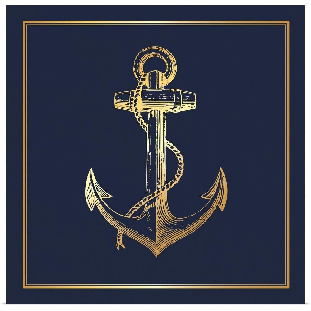 GREATBIGCANVAS Navy Gold Anchor Unframed Poster Print