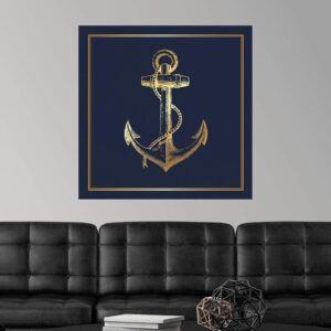 GREATBIGCANVAS Navy Gold Anchor Unframed Poster Print