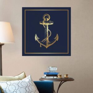 GREATBIGCANVAS Navy Gold Anchor Unframed Poster Print