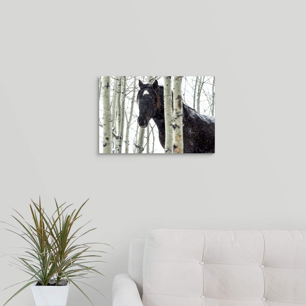 GREATBIGCANVAS Wild horse in a snowstorm, Turner Canvas Wall Art Print, Horse Home Decor Artwork, 30"x20"x1.5"