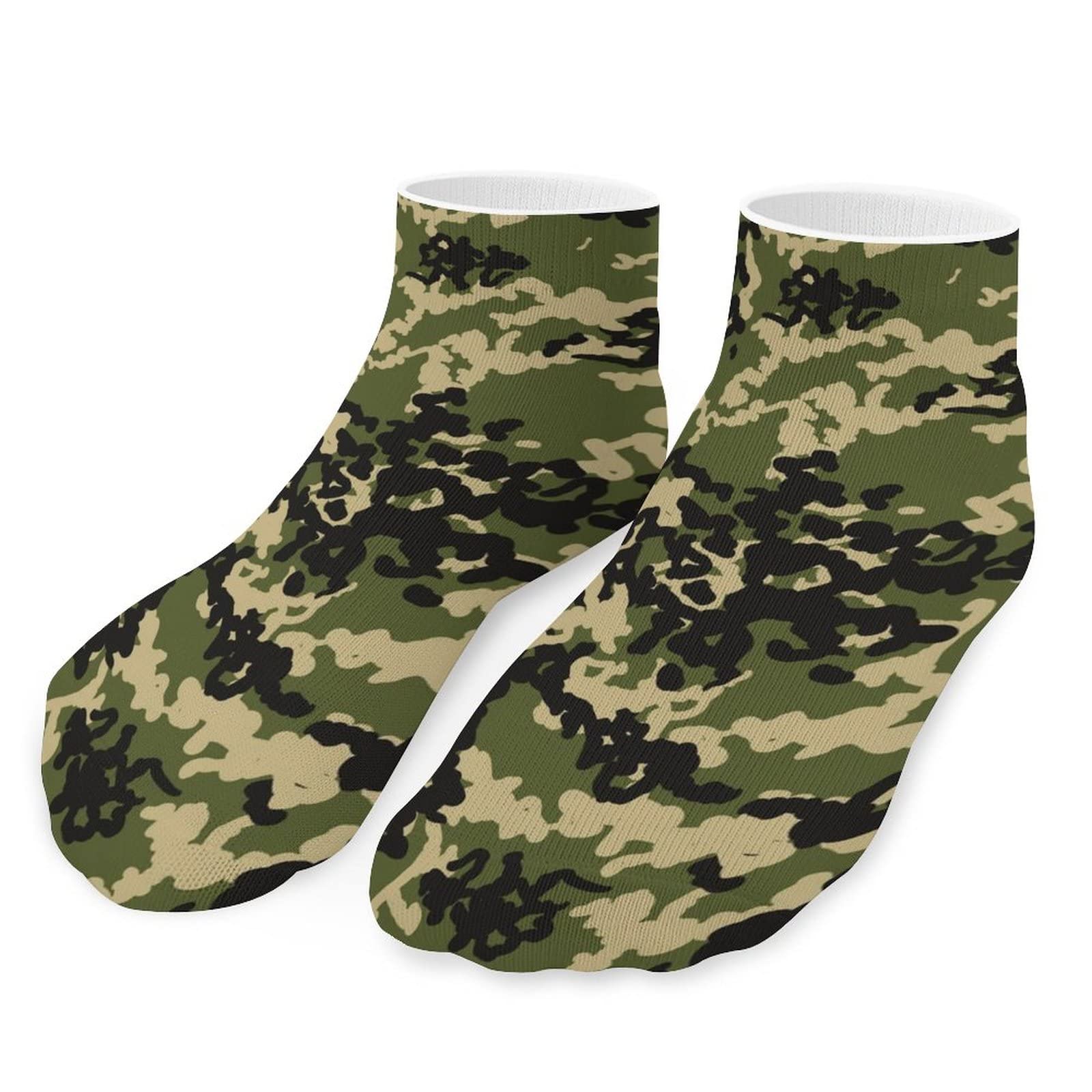 Mens Boys Ankle Low Cut No Show Socks Army Green Camouflage Funny Saying Colorful Crazy Cool Casual Sports Short Tab Socks Gift Black