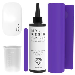 mr. resin uv resin kit with light (250g) use for : doming, rock painting, molds, keychain making, jewelry making, crystal clear and fast curing with uv lamp and sunlight!