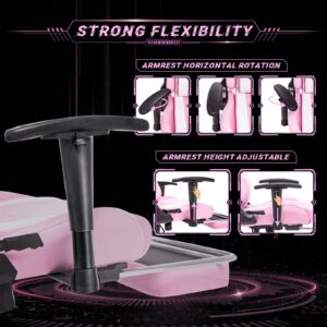 AA Products Gaming Chair Ergonomic High Back Computer Racing Chair Adjustable Office Chair with Footrest, Lumbar Support Swivel Chair - WhitePink