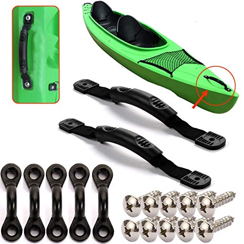 Borogo 2Pcs Kayak Canoe Carry Handles, Kayak Boat Side Mount Paddle Park Handles - 5PCS Pad Eye with 10 PCS Screws for Boat Kayak Deck Rigging Kit