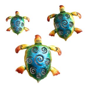 lxcom lighting 3 pcs metal turtle wall art decor sea turtle wall decor sculpture hanging indoor outdoor decorative metal beach wall art decoration for home wall garden patio