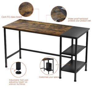 Computer Desk with Storage Shelves, 47” Home Office Writing Study Laptop Table with Grid Drawer and Splice Board, Modern Industrial Style, Wood and Metal Frame