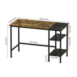 Computer Desk with Storage Shelves, 47” Home Office Writing Study Laptop Table with Grid Drawer and Splice Board, Modern Industrial Style, Wood and Metal Frame