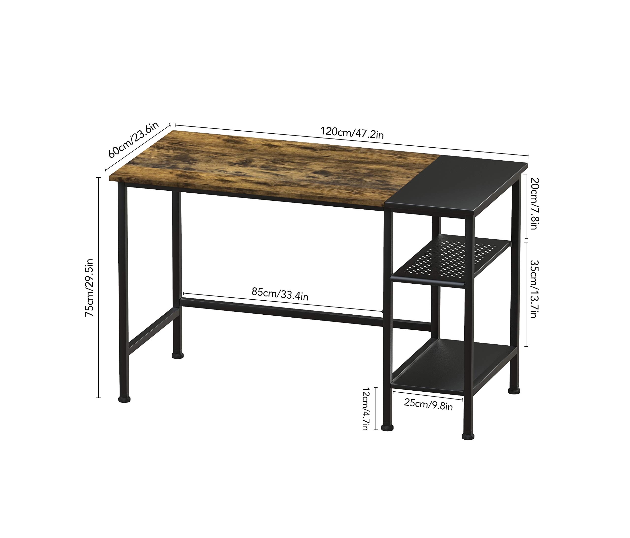 Computer Desk with Storage Shelves, 47” Home Office Writing Study Laptop Table with Grid Drawer and Splice Board, Modern Industrial Style, Wood and Metal Frame