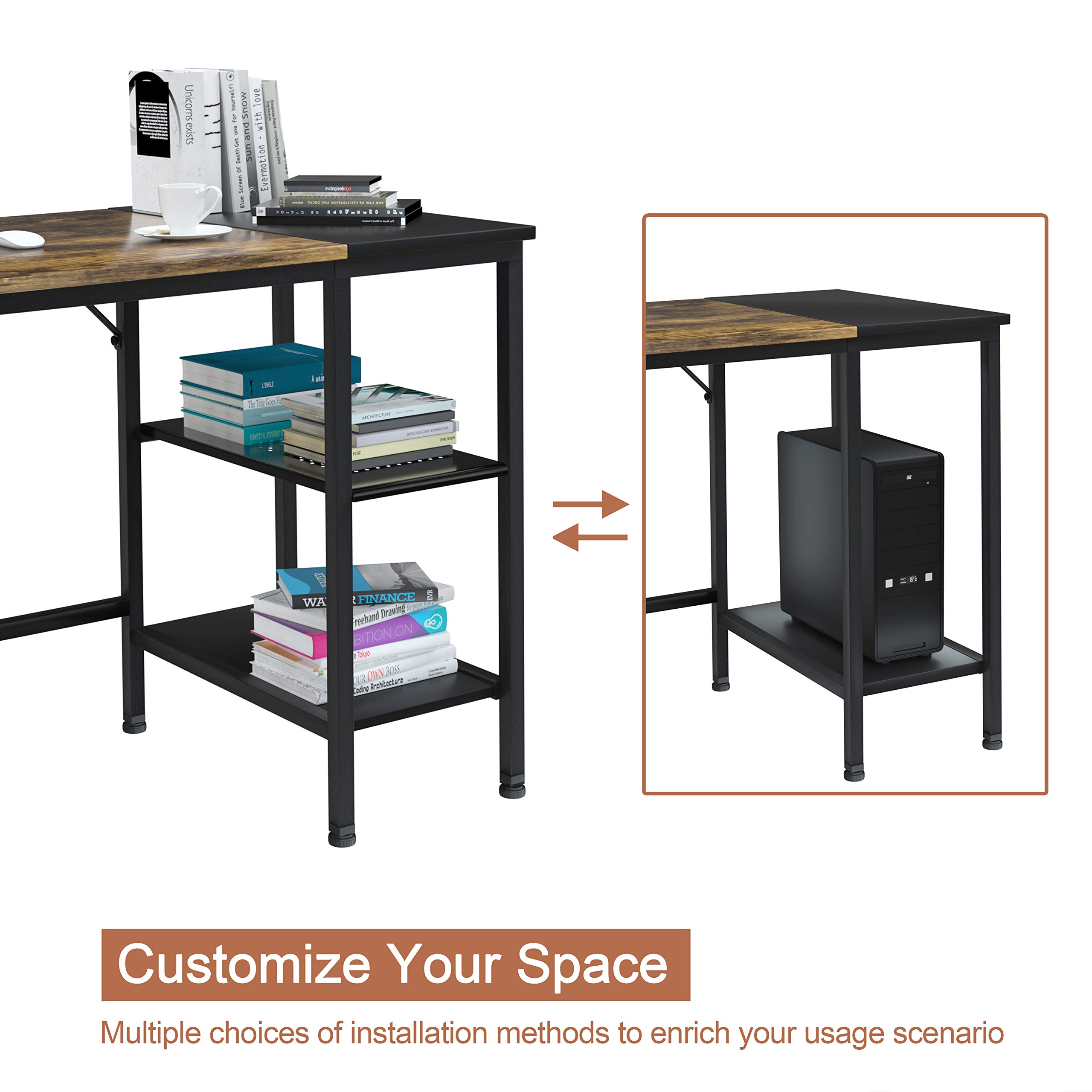 Computer Desk with Storage Shelves, 47” Home Office Writing Study Laptop Table with Grid Drawer and Splice Board, Modern Industrial Style, Wood and Metal Frame