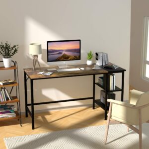 Computer Desk with Storage Shelves, 47” Home Office Writing Study Laptop Table with Grid Drawer and Splice Board, Modern Industrial Style, Wood and Metal Frame