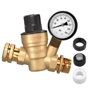 rvmate rv water pressure regulator, brass lead-free water pressure reducer kit, adjustable valve with inlet screen filter, for camper travel trailer