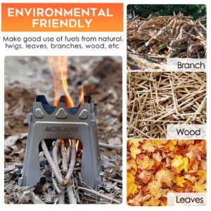 Acelane Camping Stove Stainless Steel Wood Burning Stove Camping Backpacking Stove Folding Portable Wood Stove for Picnic BBQ Camp Hiking Hunting Traveling Survival Emergency Preparedness