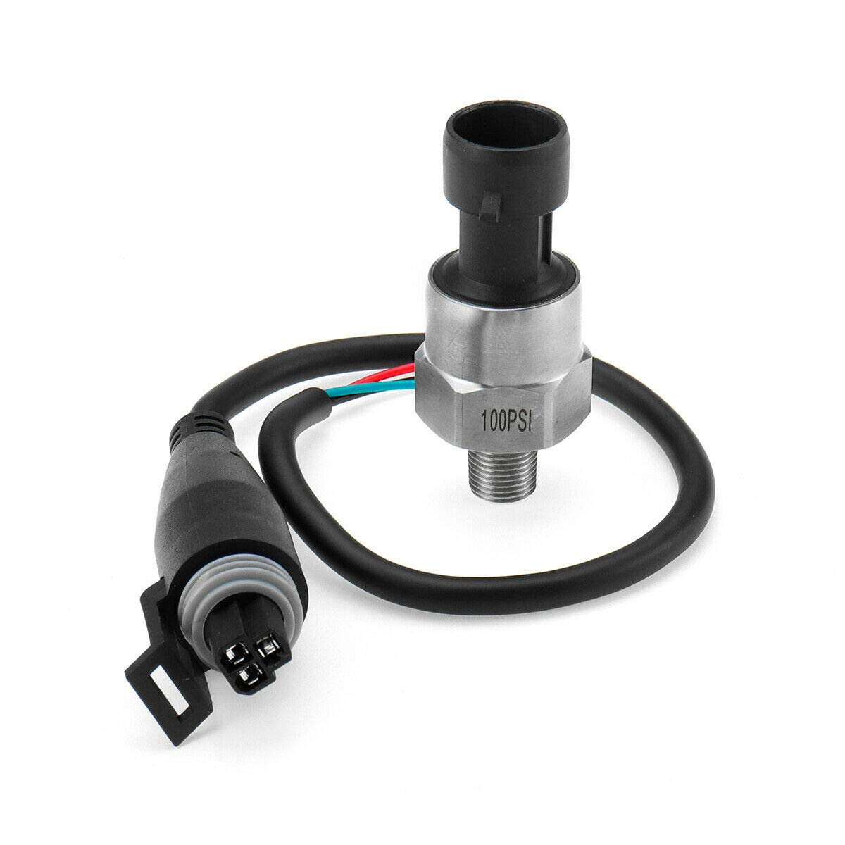 100 PSI Pressure Transducer Sender Sensor with Connector - 1/8 inch 27 NPT Thread Stainless Steel Pressure Sensor for Oil, Fuel, Air, Water