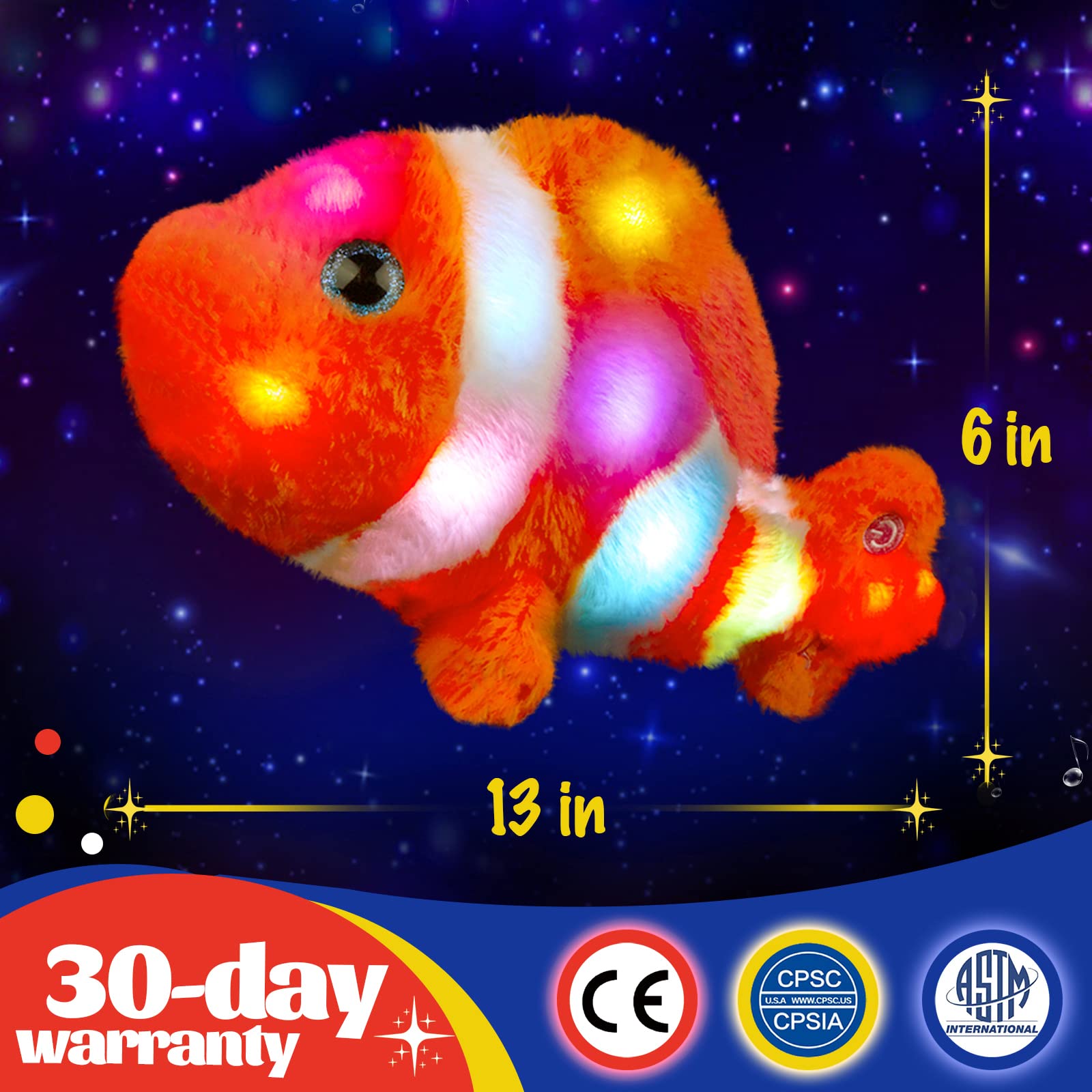 Glow Guards 12" Glowing Goldfish Plush Light Up Stuffed Animals Soft Plush Pillow Birthday Gifts for Toddler Kids Girls Boys Friends