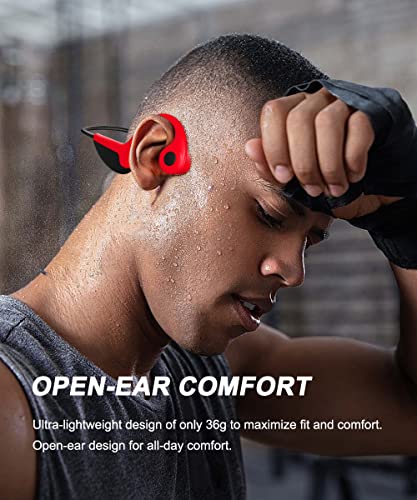 LonFine Bone Conduction Headphones, [2022 Upgraded] Open Ear Headphones Wireless Bluetooth 5.0 Headphones, IPX5 Waterproof Sport Headphones with Mic for Running, Workout, Hiking, Cycling, Driving