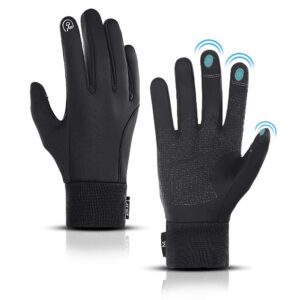 lerway winter warm gloves, thermal black warm gloves for men women waterproof touchscreen non-slip gloves for driving, cycling(l)