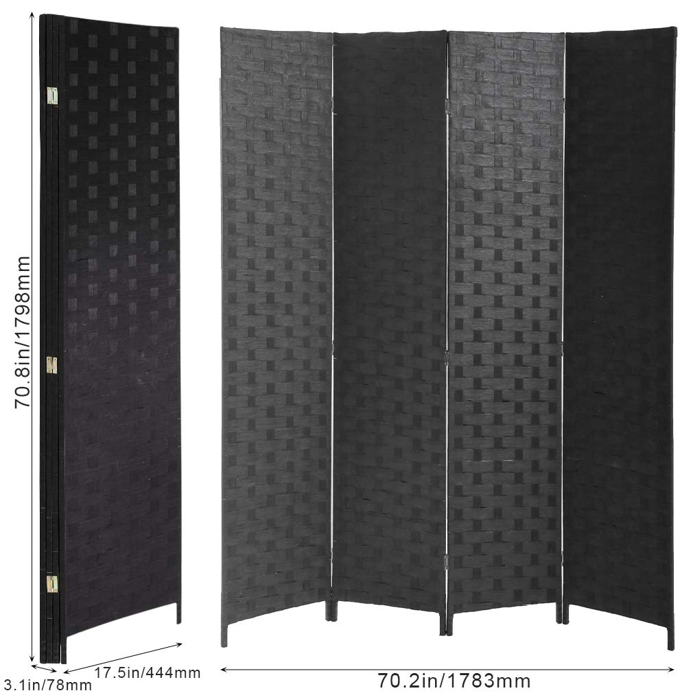 Her Majesty Room Divider Wood Screen 4 Panel Divider Wood Folding Portable Partition Indoor Furniture Screen Partition Frame Home Decor Mesh Woven Design Room for Home Office, Black