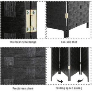 Her Majesty Room Divider Wood Screen 4 Panel Divider Wood Folding Portable Partition Indoor Furniture Screen Partition Frame Home Decor Mesh Woven Design Room for Home Office, Black