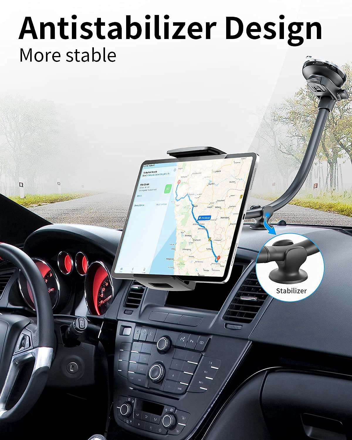 APPS2Car iPad Car Mount, 360 Degree Rotation, Suction Cup, Compatible with 9.7-10.5 Inch Tablets and Phones