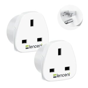 lencent uk to us america plug adapter, 2 pack grounded usa visitors travel converter, converts all type g plugs from united kingdom uk singapore malaysia uae ireland malta hongkong and etc. (type b)