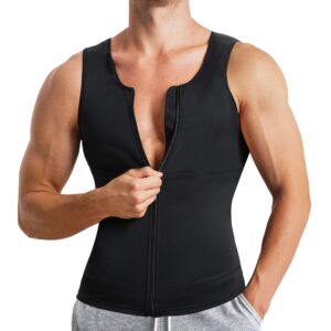 eleady men's compression shirt undershirt slimming body shaper athletic workout shirts tank top sport vest with zipper (black, large)