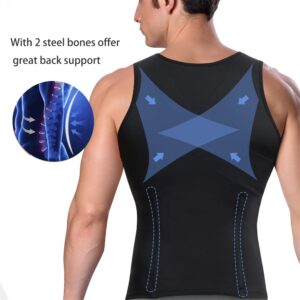 Eleady Men's Compression Shirt Undershirt Slimming Body Shaper Athletic Workout Shirts Tank Top Sport Vest with Zipper (Black, Large)