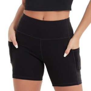 Stelle Womens High Waist Biker Cycling Fitness Gym Running Volleyball Workout Yoga Shorts (X-Large, 5'' Black)