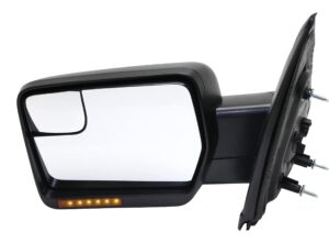 garage-pro mirror compatible with 2011-2014 ford f-150 driver side, heated, power glass, blind spot glass, signal light, textured black