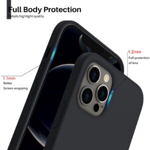 ORNARTO Compatible with iPhone 12 Case, Compatible with iPhone 12 Pro Case, Slim Liquid Silicone 3 Layers Full Covered Soft Gel Rubber Phone Case Cover 6.1 inch-Black