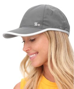 saaka performance sports hat. lightweight, quick drying. running, tennis & golf cap for women (graphite, medium/large)