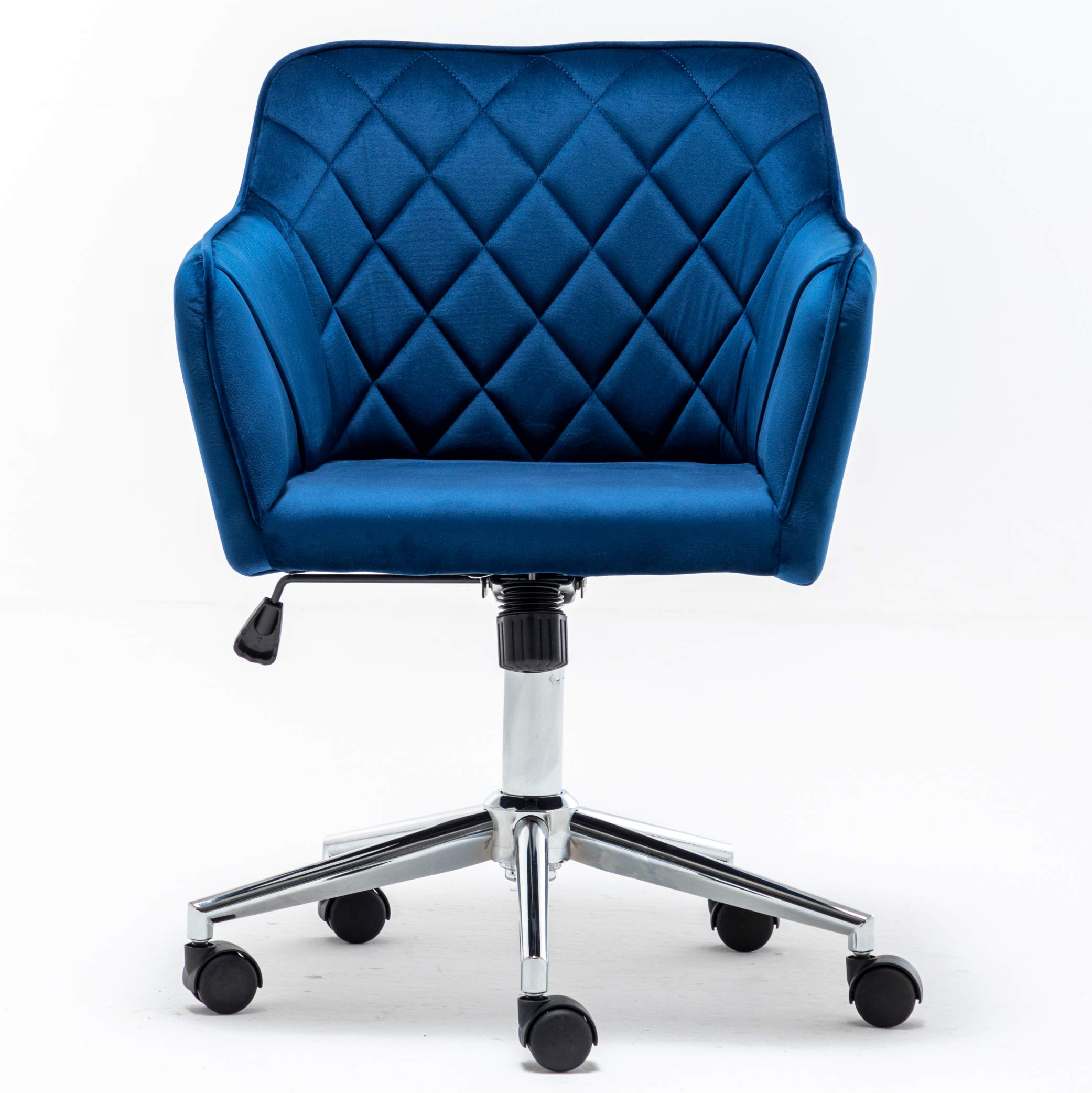 BTEXPERT Shape Blue Modern Diamond Contemporary Tufted Home Office Bucket Velvet Vanity Chair, 360 Swivel Adjustable, 21" D x 23" W x 34" H