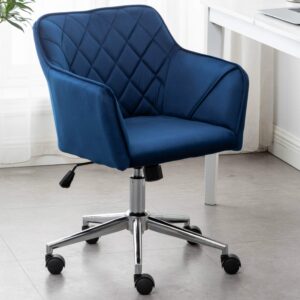 BTEXPERT Shape Blue Modern Diamond Contemporary Tufted Home Office Bucket Velvet Vanity Chair, 360 Swivel Adjustable, 21" D x 23" W x 34" H