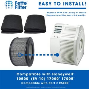 Fette Filter - Replacement 1 x HEPA Filter & 2 x Wrapping Carbon Pre-Filters Compatible with Honeywell 10500 (EV-10) 17000 17005 Part Number 20500. Combo Pack