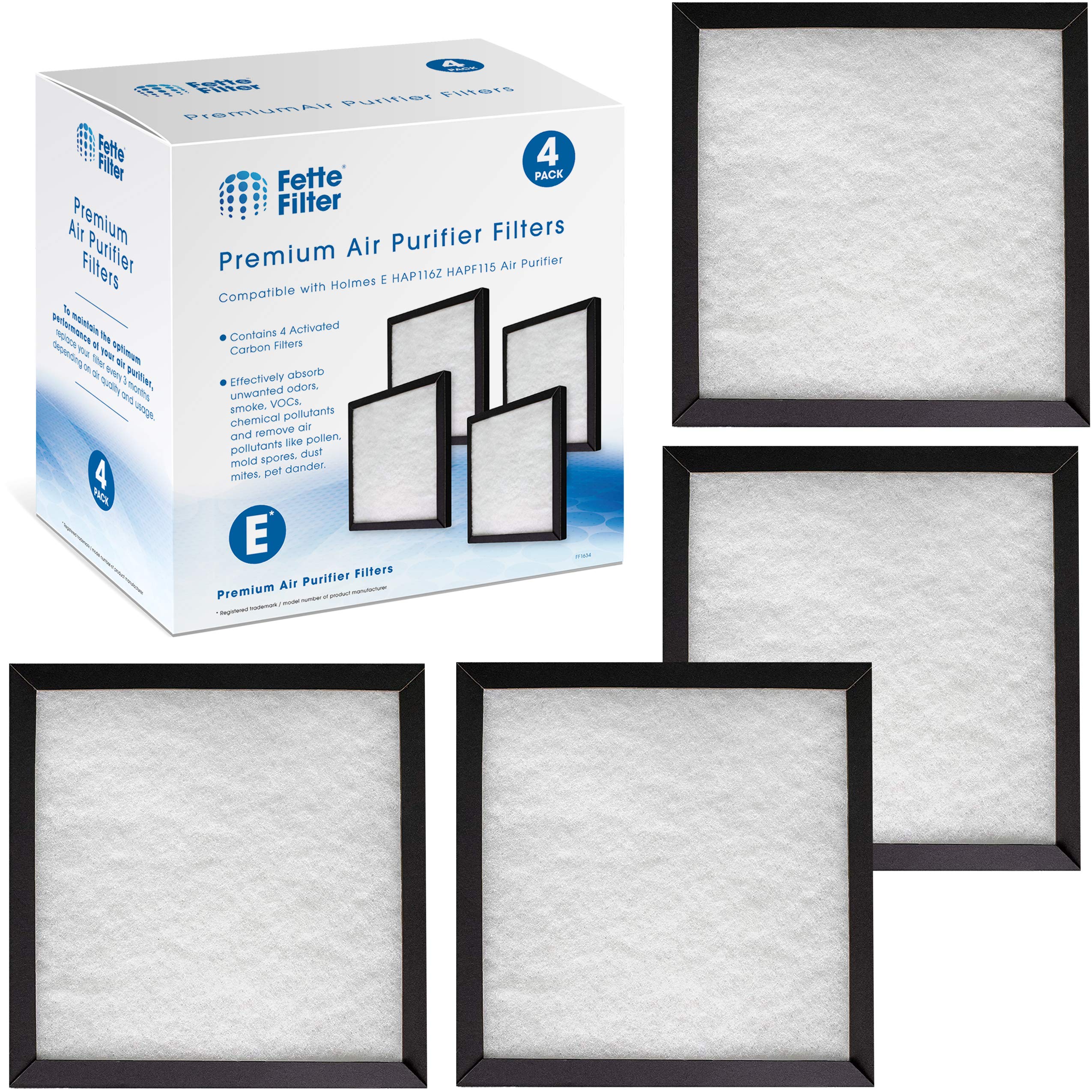 Fette Filter -Replacement Filters Compatible with Holmes Filter E Activated Carbon & Multi Layer Replacement Filter, Compatible with Holmes E HAP116Z, HAPF115 Air Purifier Models - Pack of 4