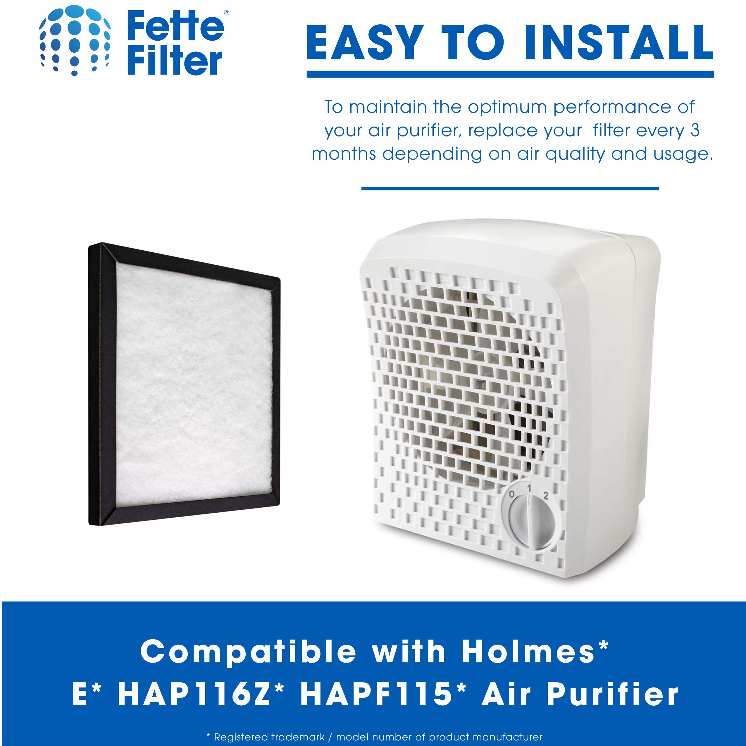 Fette Filter -Replacement Filters Compatible with Holmes Filter E Activated Carbon & Multi Layer Replacement Filter, Compatible with Holmes E HAP116Z, HAPF115 Air Purifier Models - Pack of 4