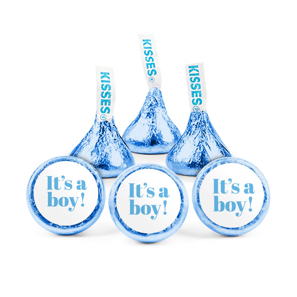 Blue It's a Boy Chocolate Kisses and Stickers, Candy for Baby Shower Party, No Assembly Required (100 Count, 1 lb)