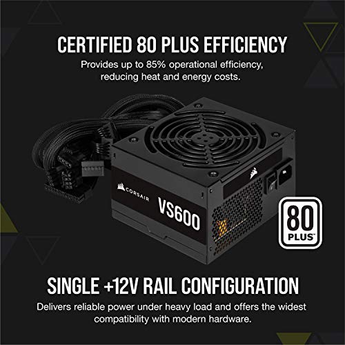 Corsair VS Series VS600 Certified Non-Modular ATX Power Supply, 80+ White