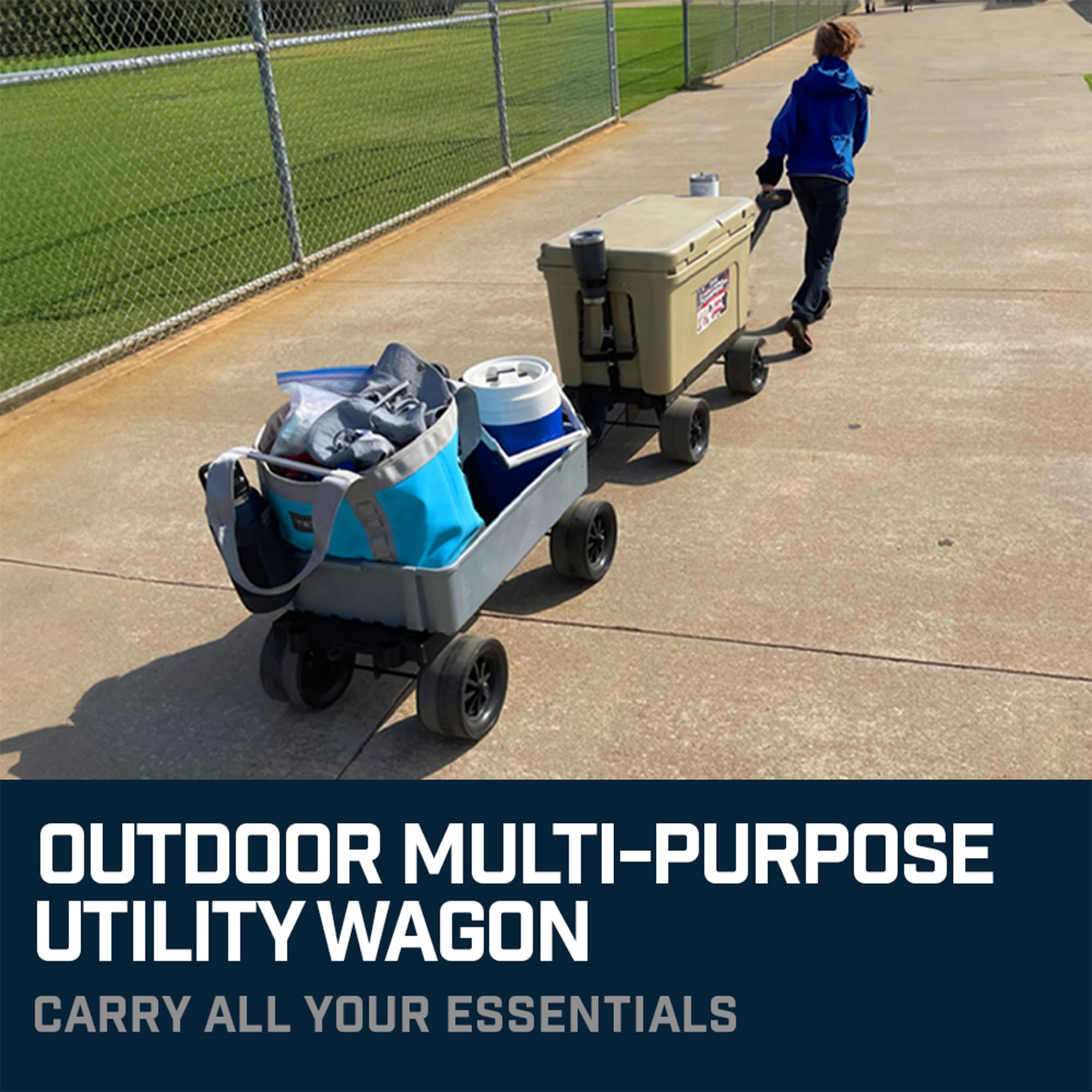 Mighty Max Cart | Collapsible Outdoor Utility Wagon - Heavy-Duty Moving Dolly 250 lb Capacity - Silver 2.5 cu.ft Poly Tub | Made in The USA