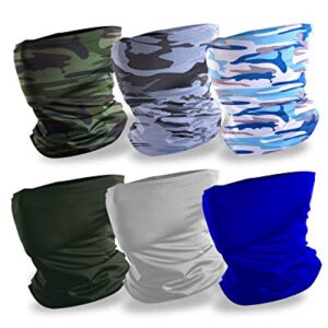 SUPREAKER 6 Pack Camo Cooling Neck Gaiters for Men Summer, Silk Bandana UV Protection for Motorcycle Hiking, Head Scarf face mask Cover Outdoor Windproof