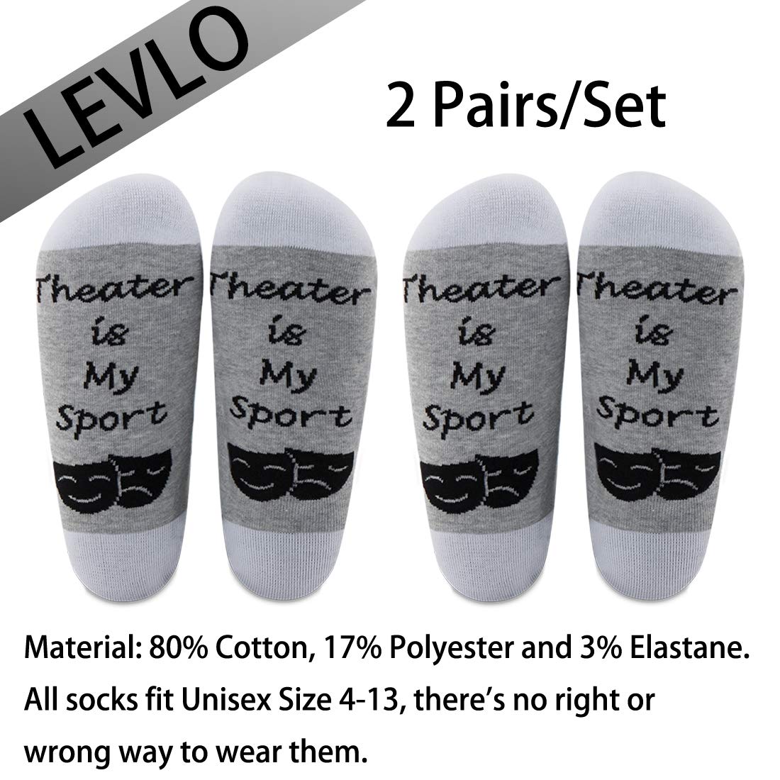 LEVLO Actor Gift Theatre Gifts Theater is My Sport Cotton Socks Performance Gifts Actress Director Socks (2 Pairs/Set - Mid Calf - 1)